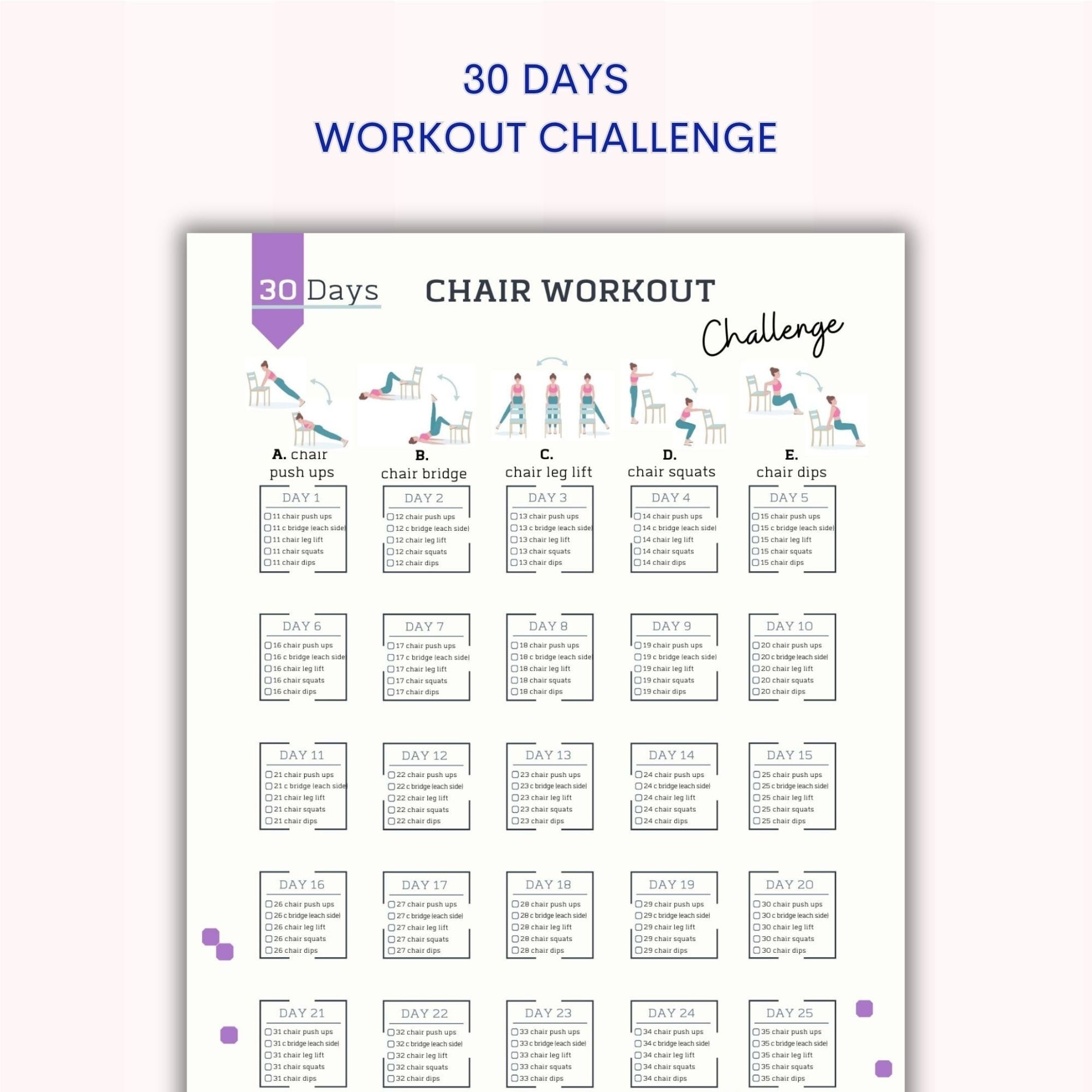 30 Day Chair Exercises Challenge Workout Digital Reshape Summer Body 10 ...