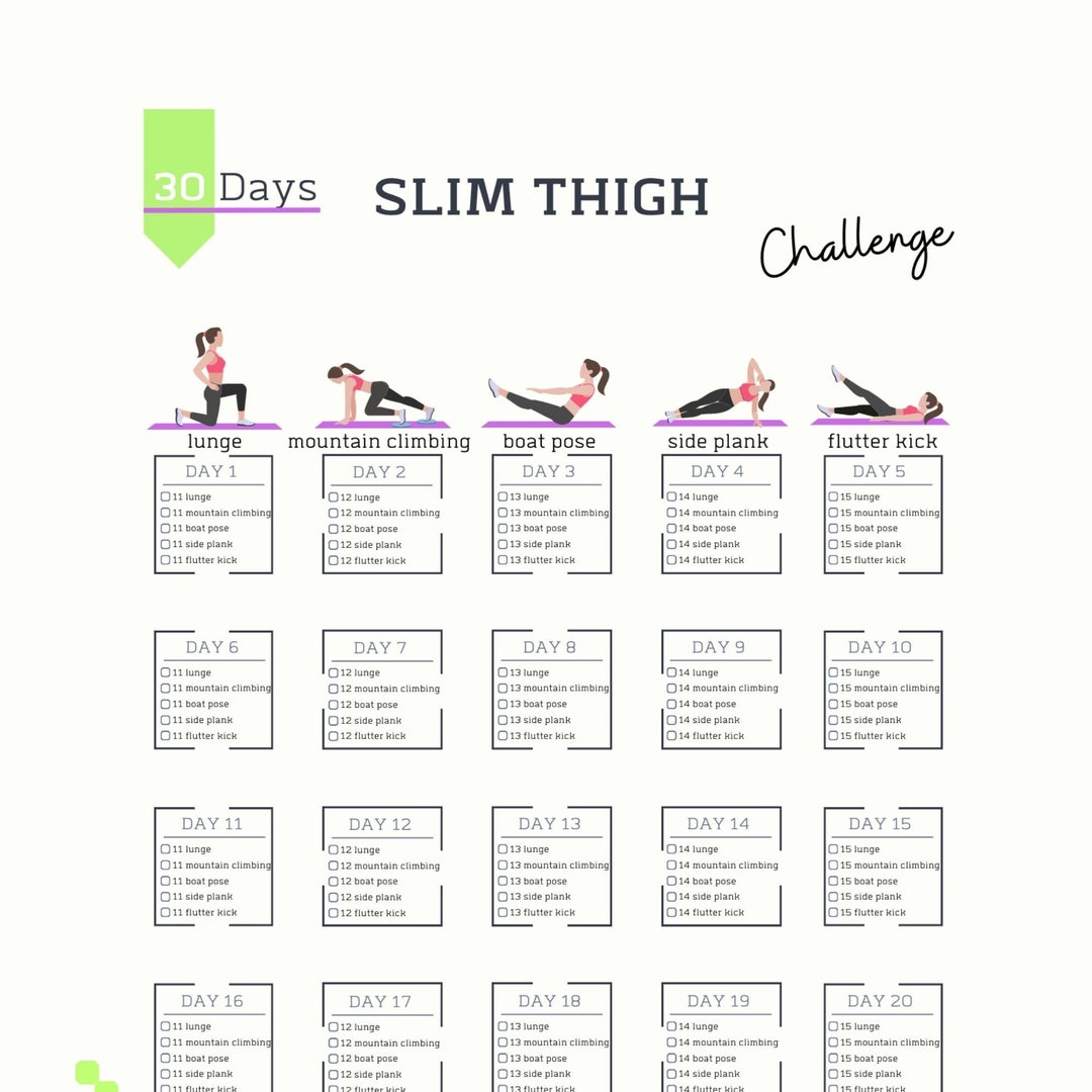 30 Day Slim Tigh Challenge Home Workout Fitness Tracker - Etsy UK