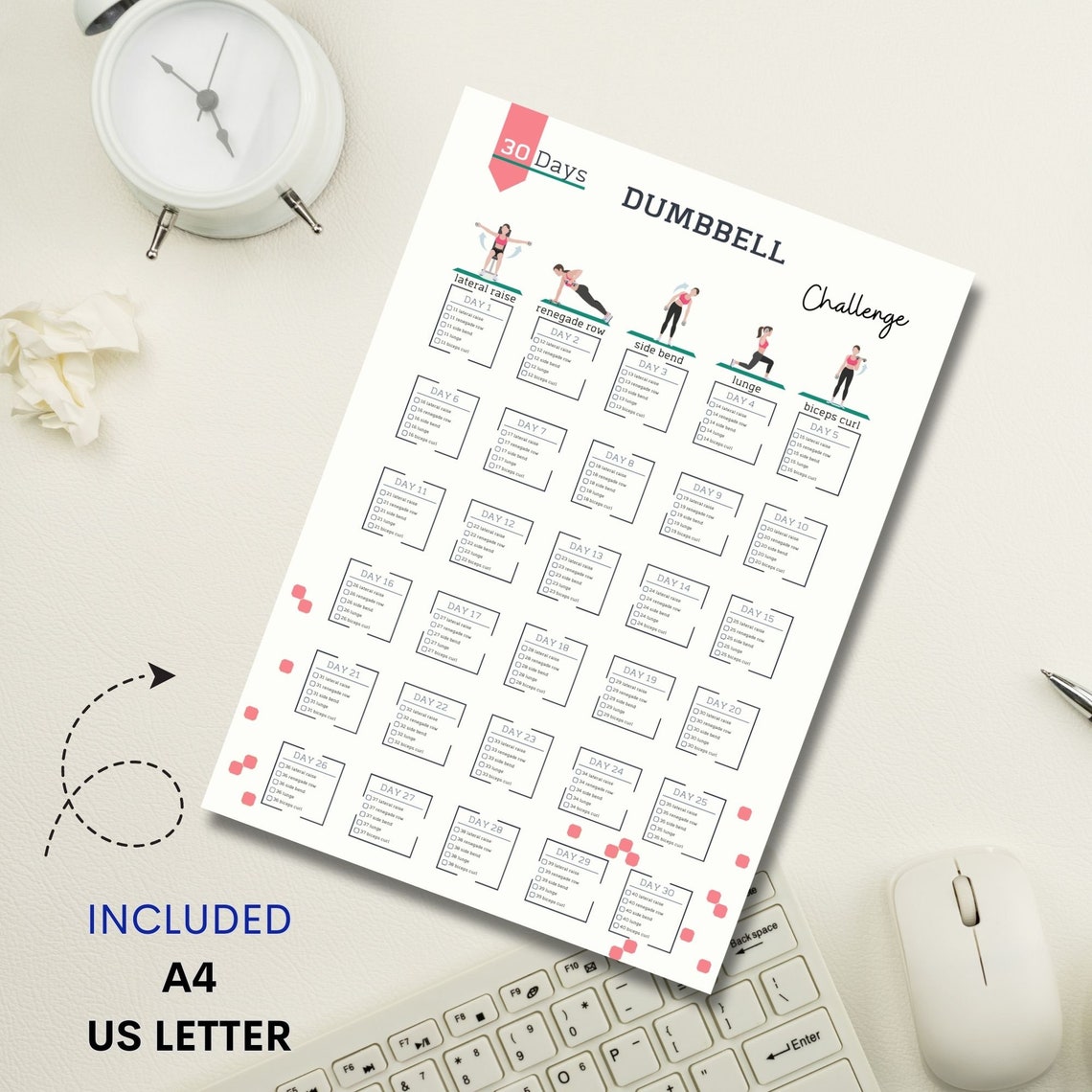 30 Day Dumbbell Challenge Home Workout Fitness Tracker Printable ...