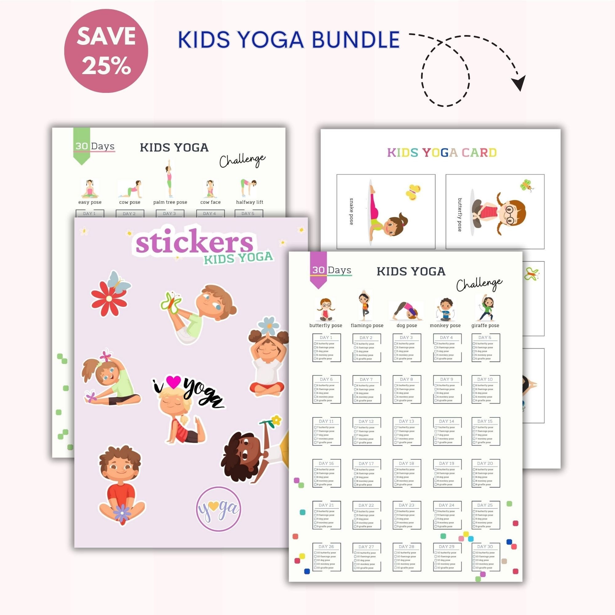 Kids Yoga Bundle 30 Day Kids Yoga Challenge Kids Yoga Stickers and ...