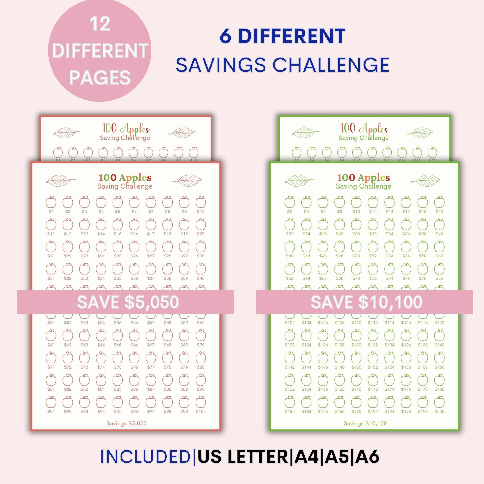 Colored Saving Challenge Bundle Saving Bundle 5050 Saving - Etsy
