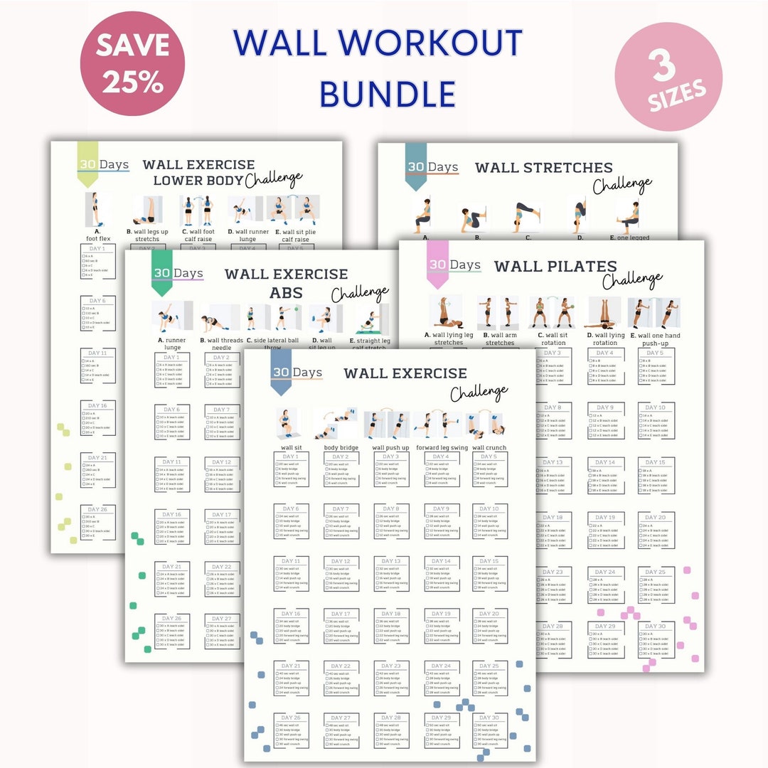Wall Workout Bundle |wall Exercise |wall Pilates |30 Day Challenge |abs ...