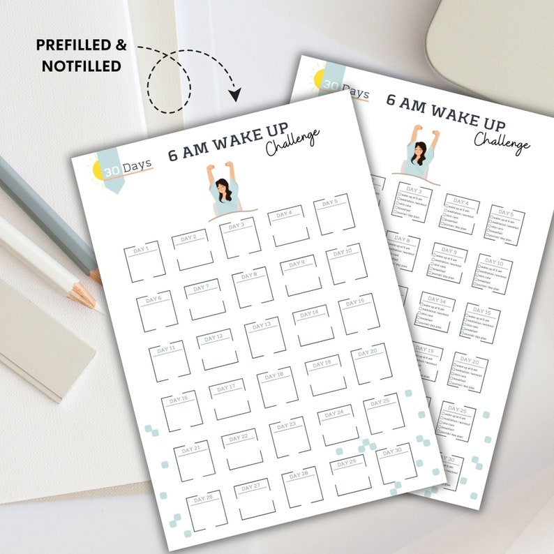 30 Day 6 AM Wake up Challenge | | Morning Routine Planner | Get up ...