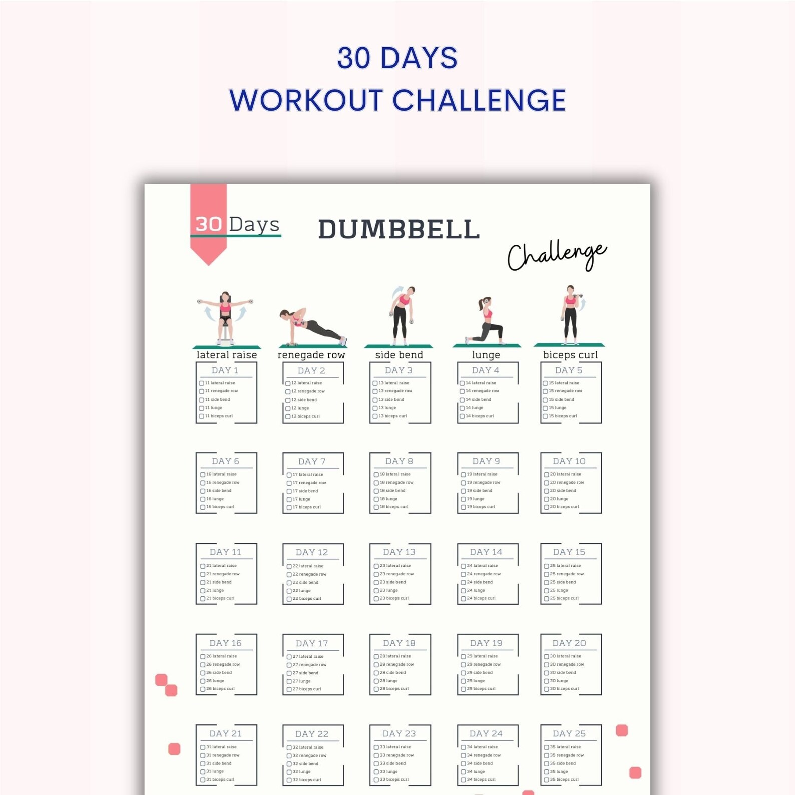 30 Day Dumbbell Challenge Home Workout Fitness Tracker Printable ...