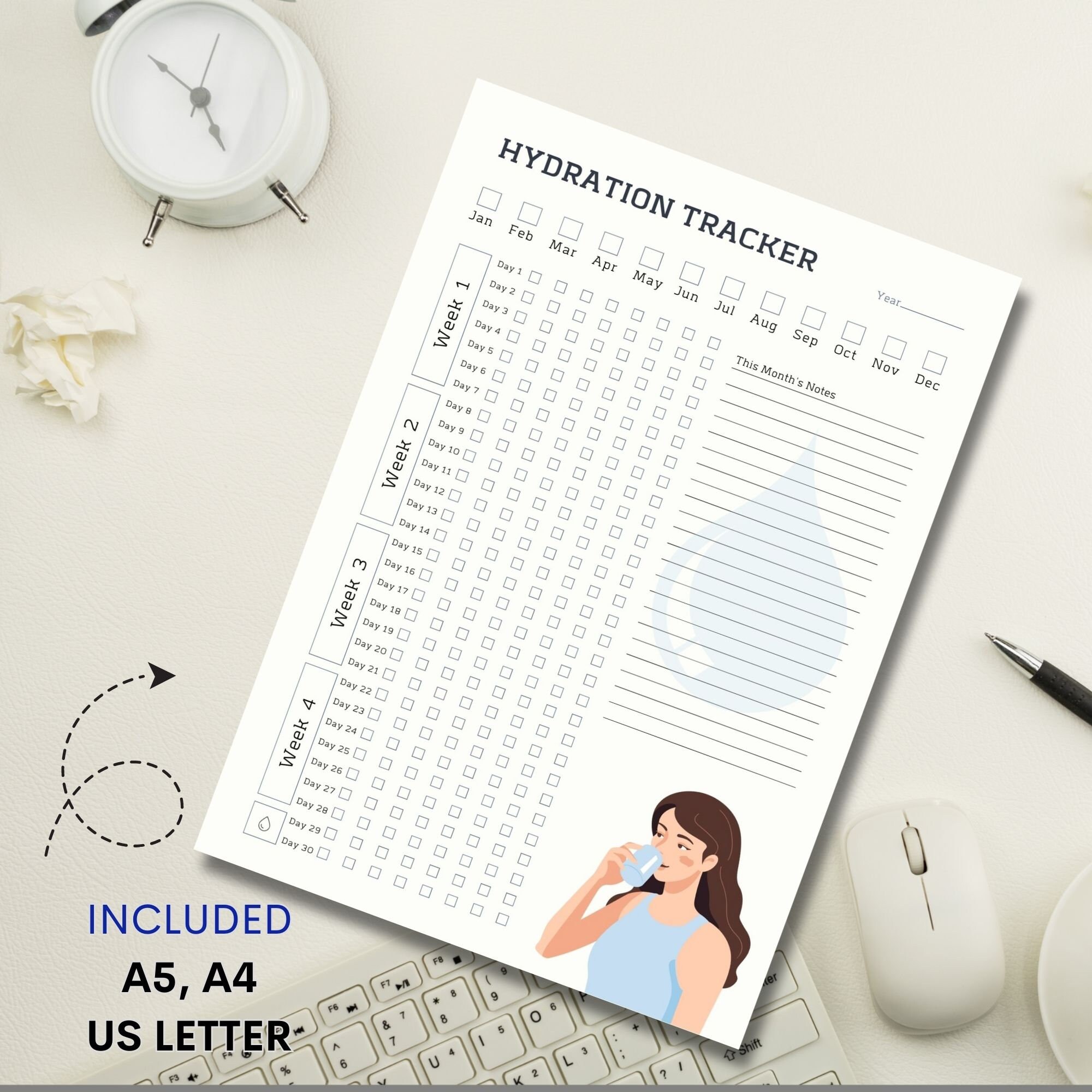 Monthly Hyration Tracker Water Tracker Printable Water Intake 31 Day ...
