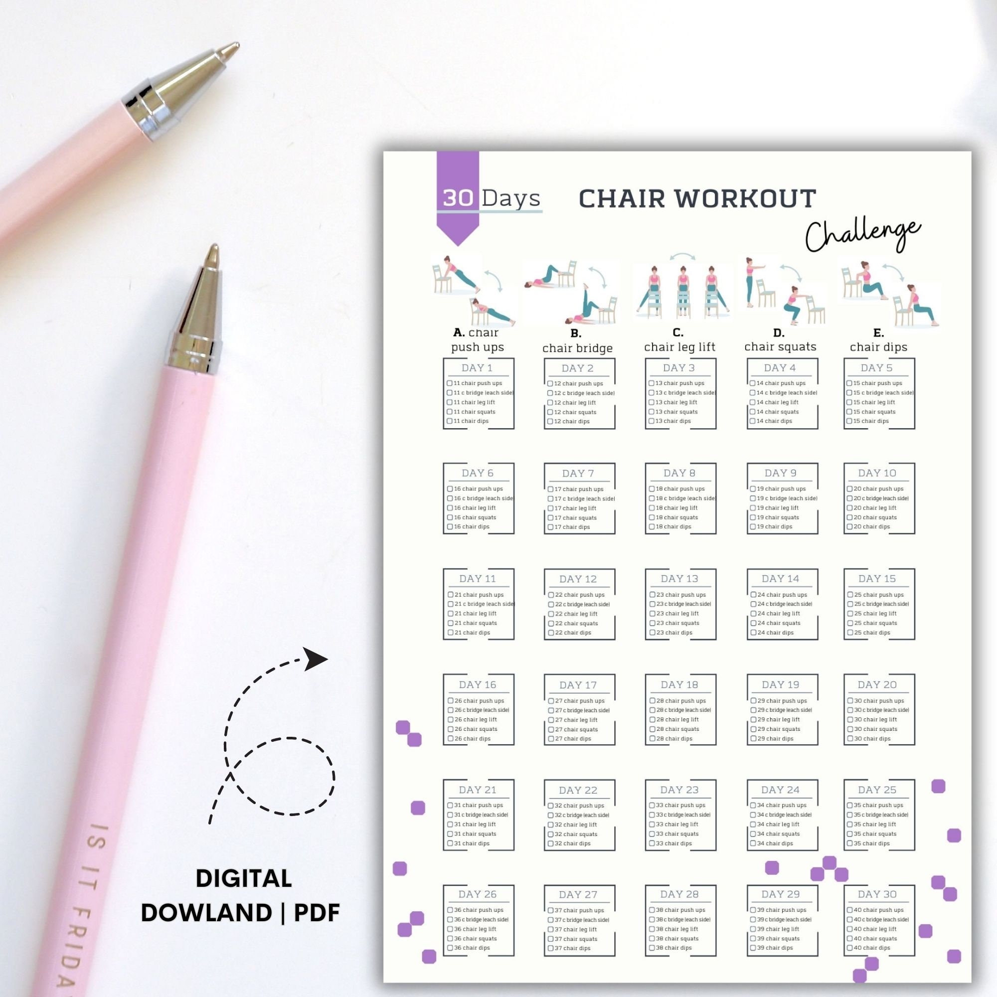 30 Day Chair Exercises Challenge Workout Digital Reshape Summer Body 10 ...