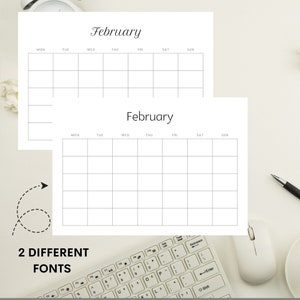 Monthly Blank Calendar (monday-sunday Start|horizontal Printable ...