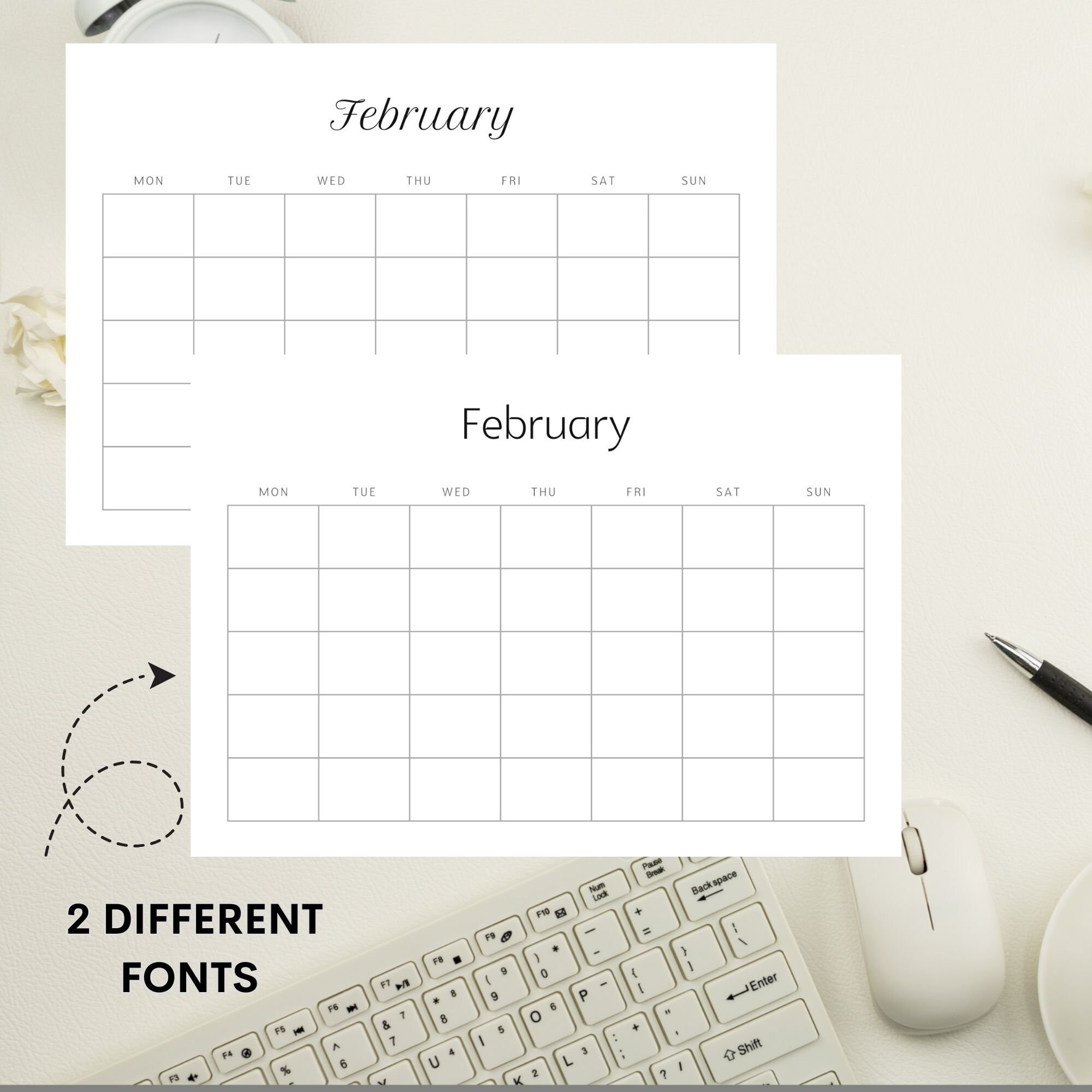 Monthly Blank Calendar monday-sunday Starthorizontal Printable ...