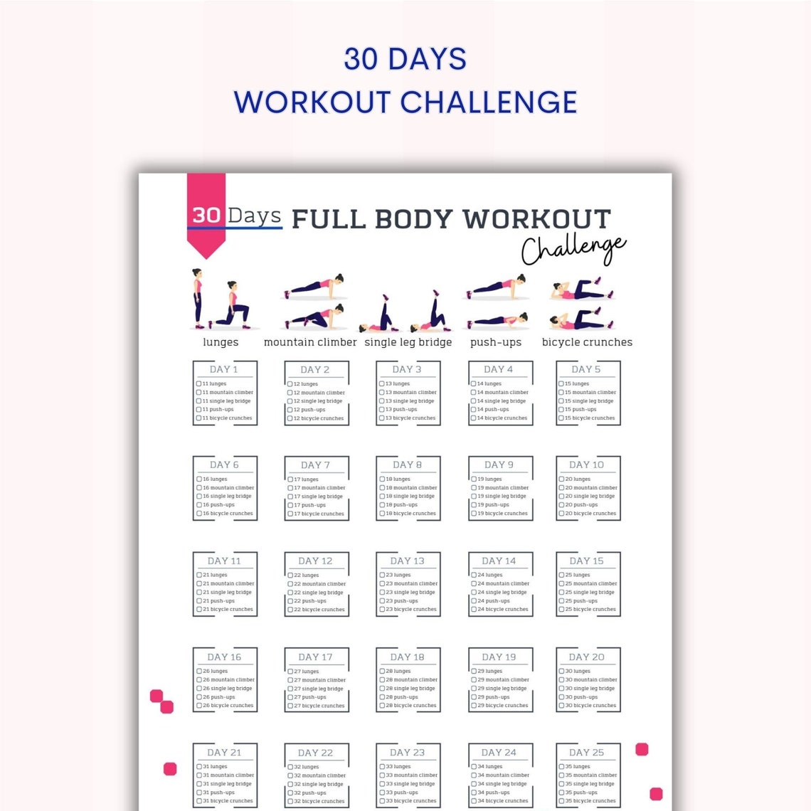 30 Day Full Body Workout Challenge Women House Workout - Etsy