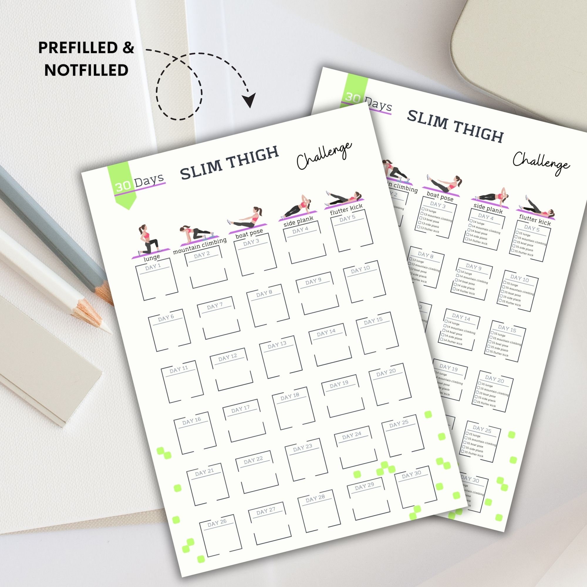 30 Day Slim Tigh Challenge Home Workout Women Fitness Lose Belly Fat ...