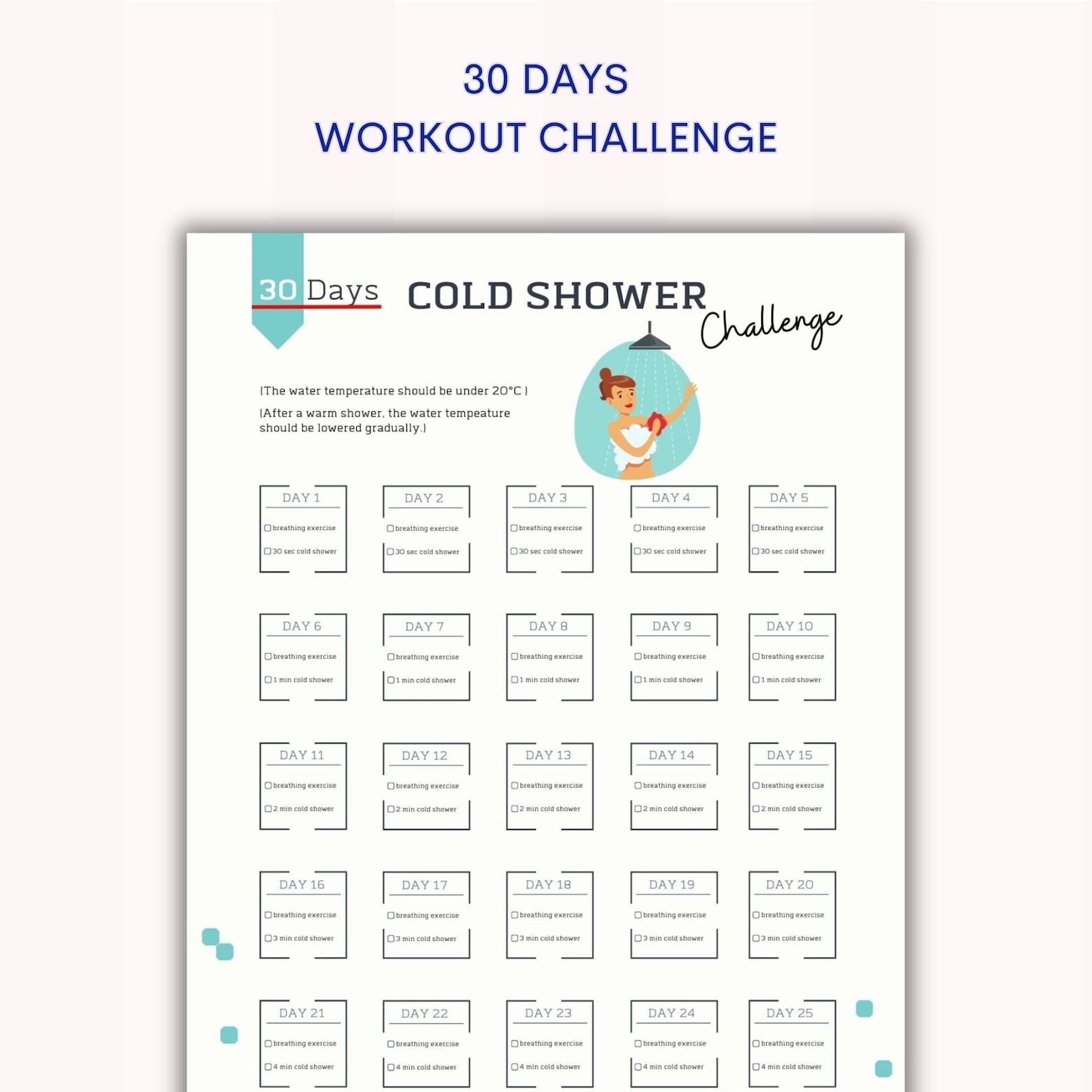 30 Day Cold Shower Challenge Cold Water Plunge cold Water Tracker wim Hof Method Self-care ...