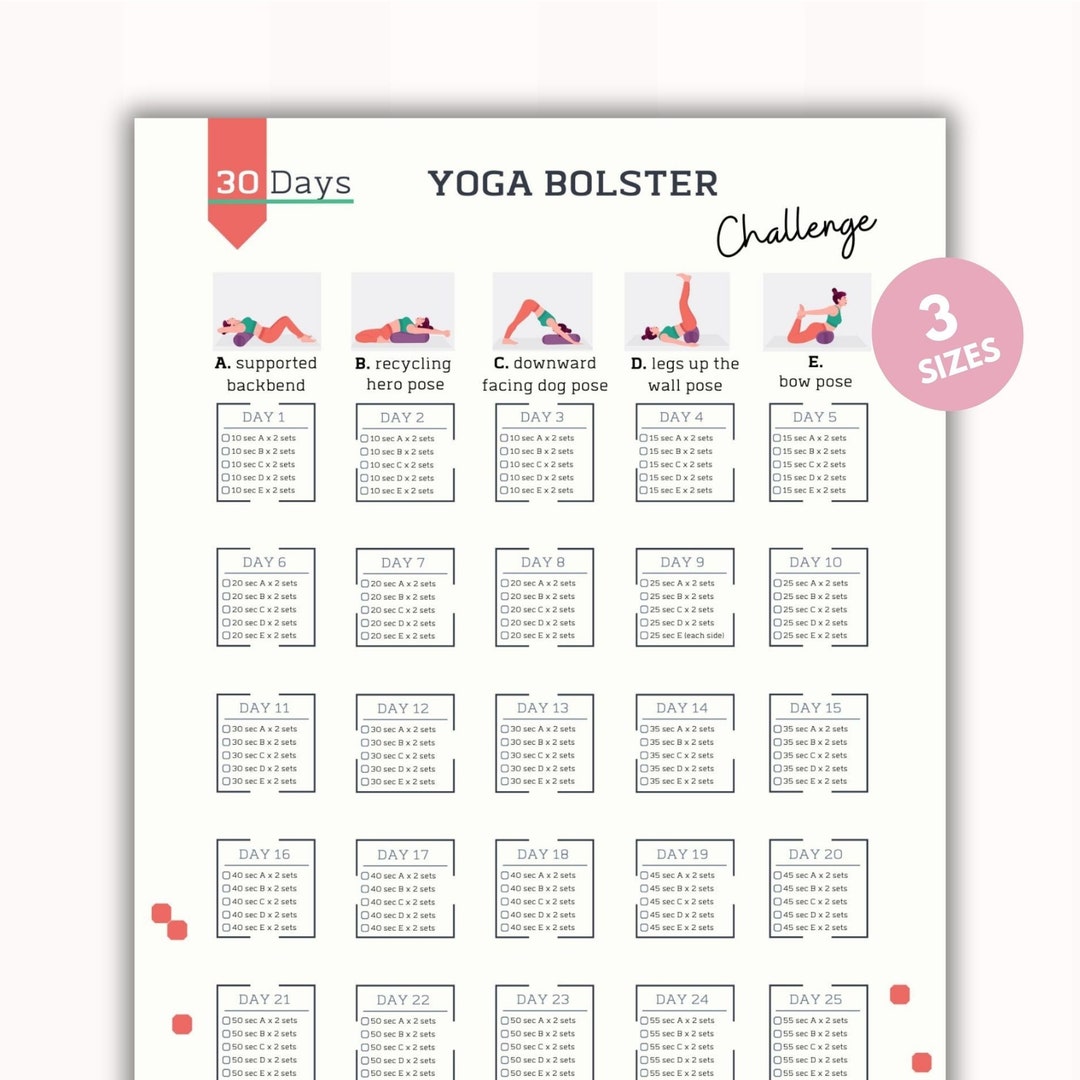 30 Day Yoga Bolster Challenge | Printable Tracker (A4 & US Letter ...