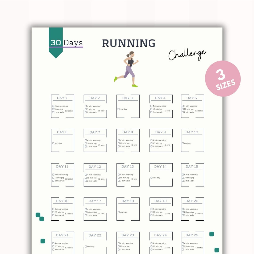 30-day Running Challenge Tracker | Workout Planner | Digital Fitness ...