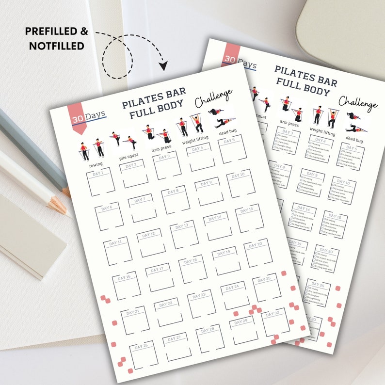 30-day Pilates Bar Challenge: Full Body Workout Guide | Printable ...