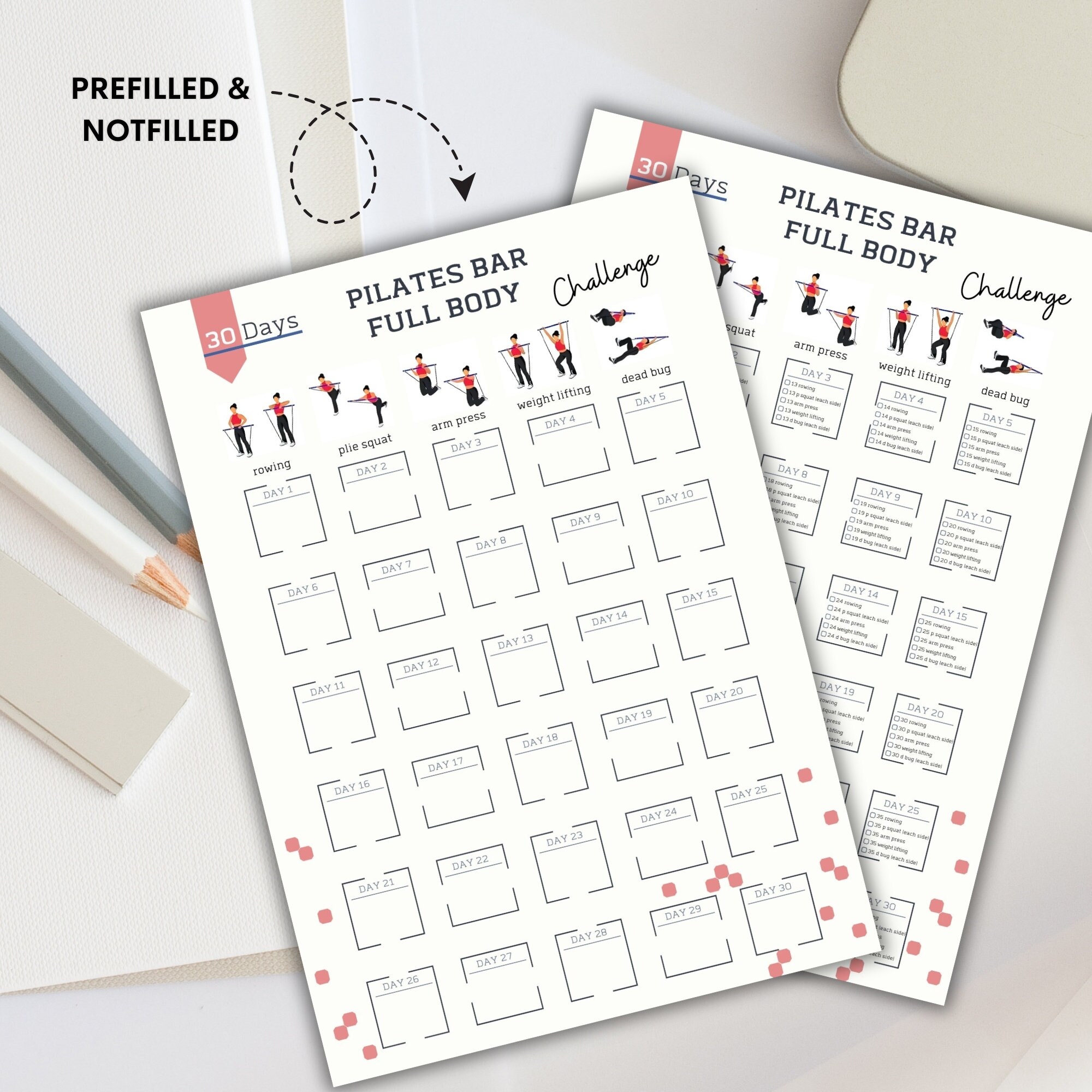 30-day Pilates Bar Challenge: Full Body Workout Guide | Printable ...