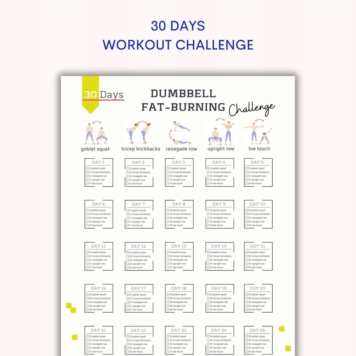 30 Day Dumbbell Fat Burning Challenge Home Workout Fitness Tracker ...