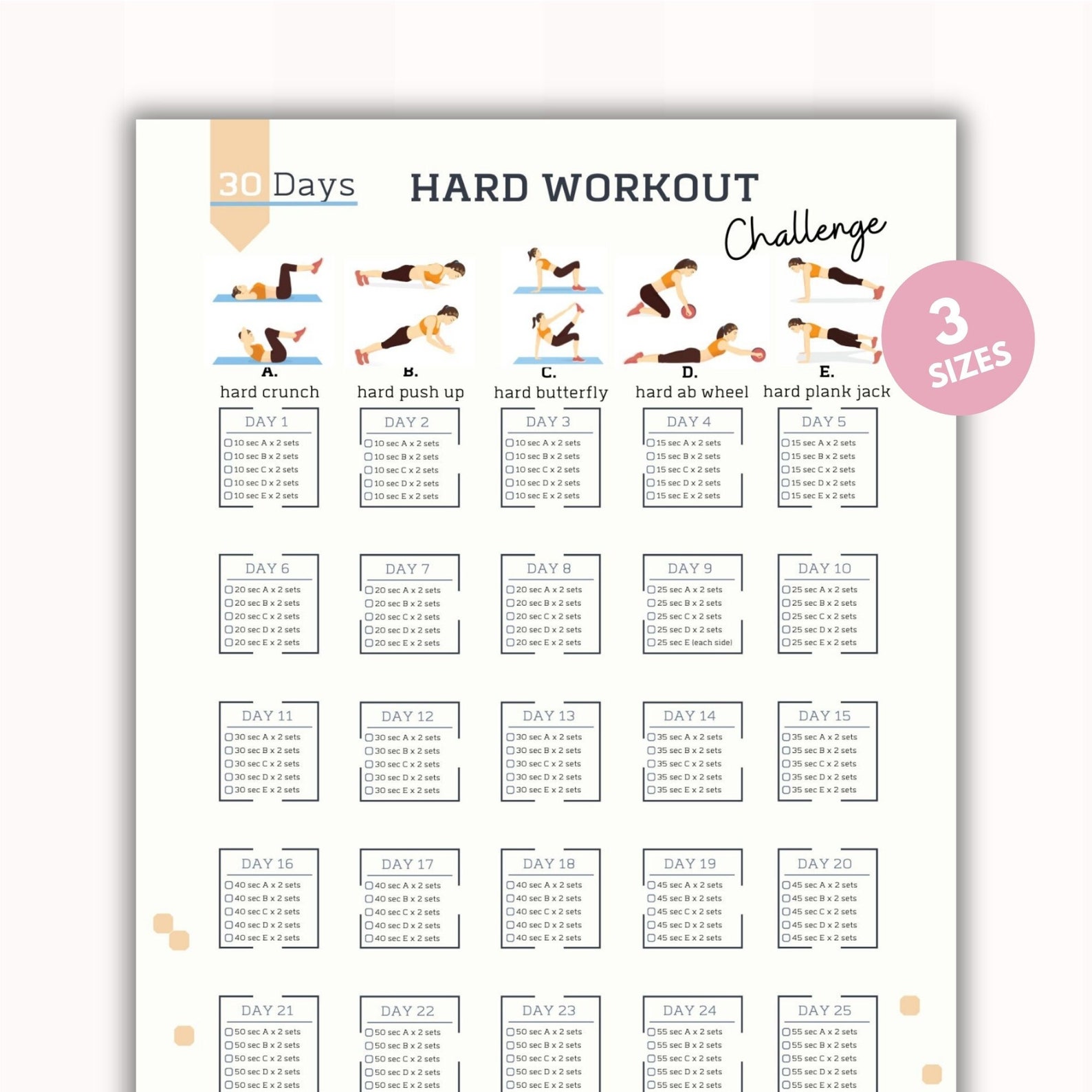 30 Day Hard Workout Challenge Workout Digital Reshape Summer Body 10 ...