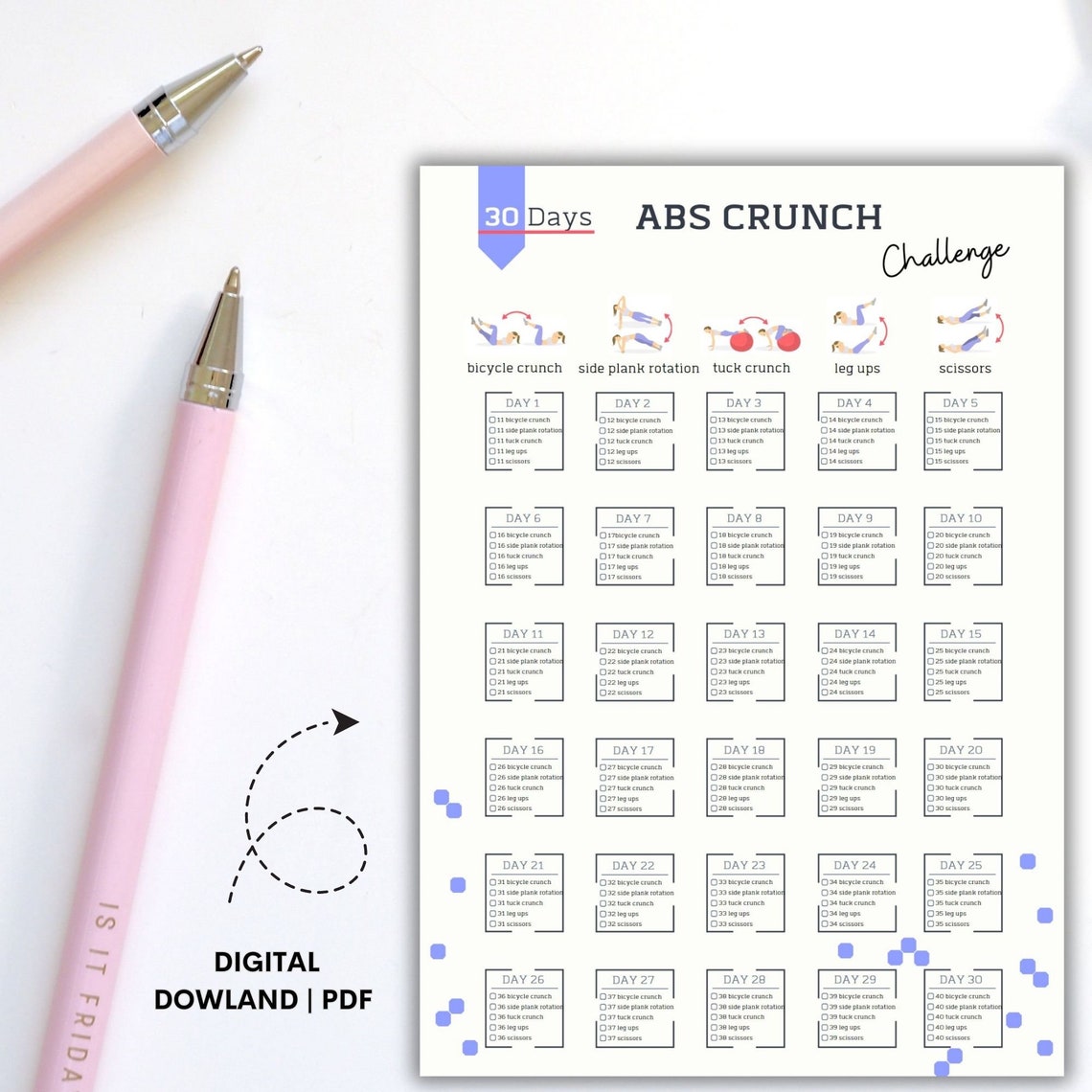 30 Day Abs Crunch Workout Challenge House Workout - Etsy