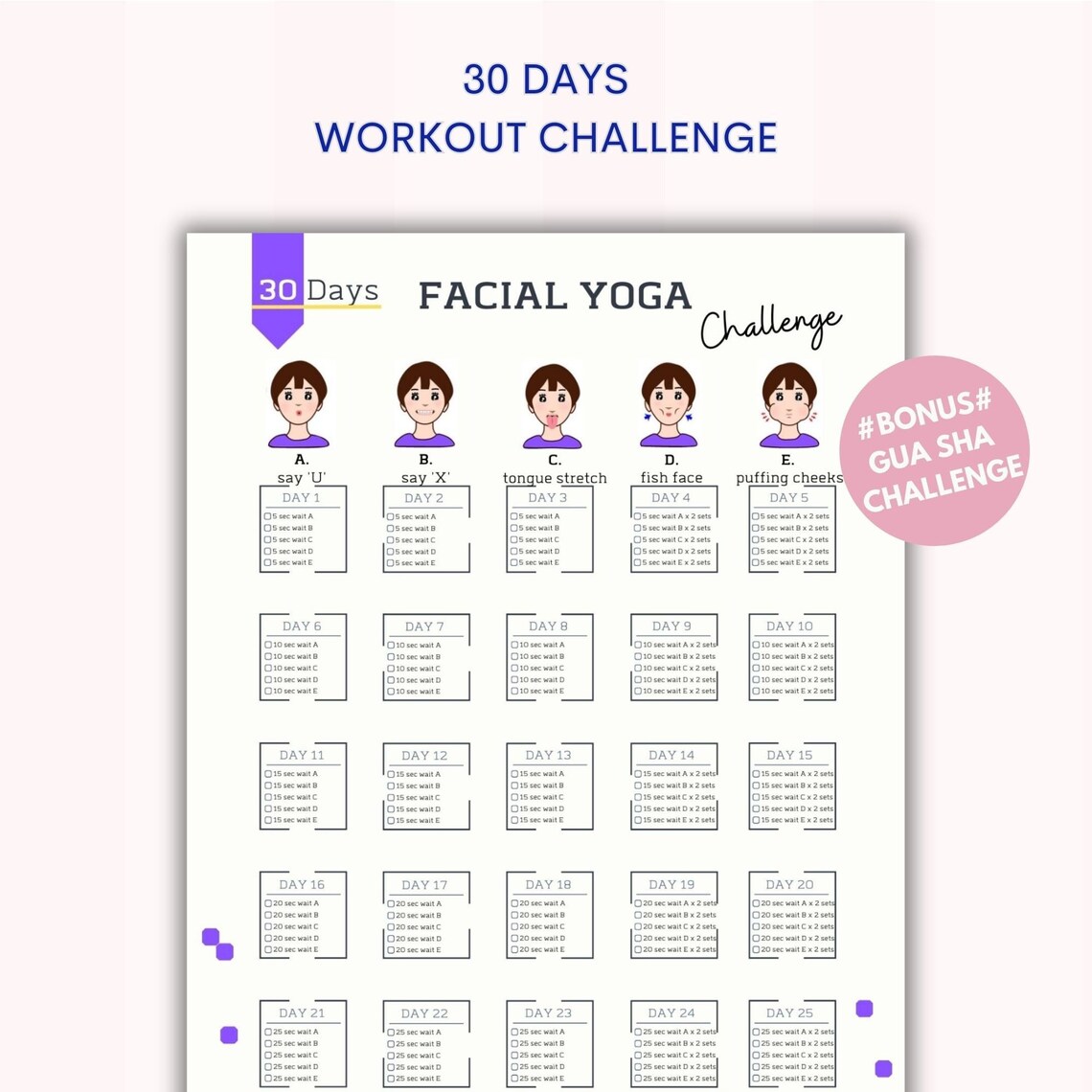 30 Day Facial Yoga Challenge Anti Aging Exercise Facial Exercises Guide ...