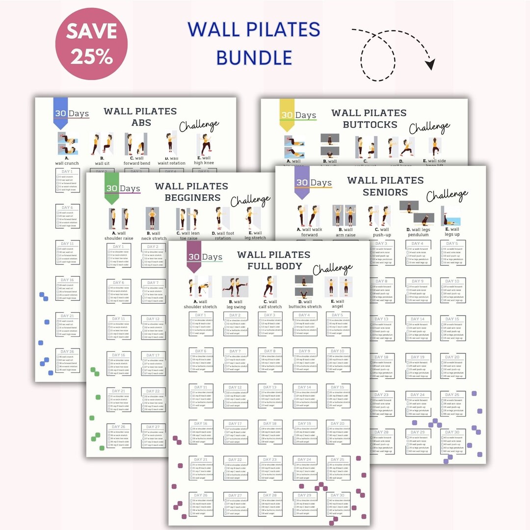 Wall Pilates Bundle wall Pilates Senior, Begginer 30 Day Challenge abs ...