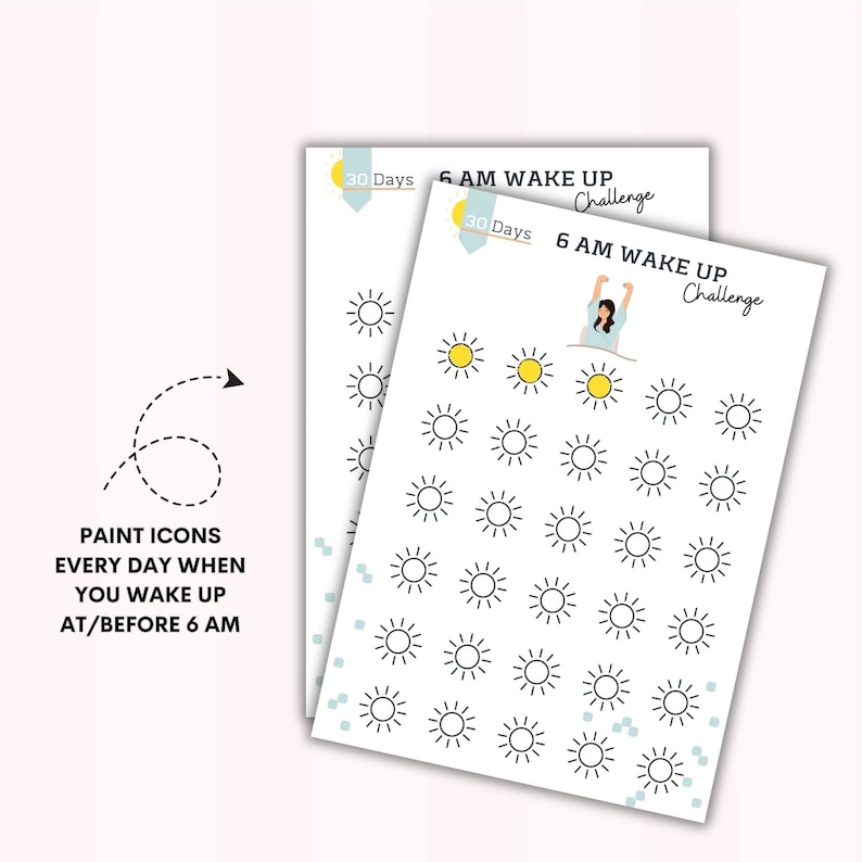 30 Day 6 AM Wake up Challenge Morning Routine Planner Get up Early ...
