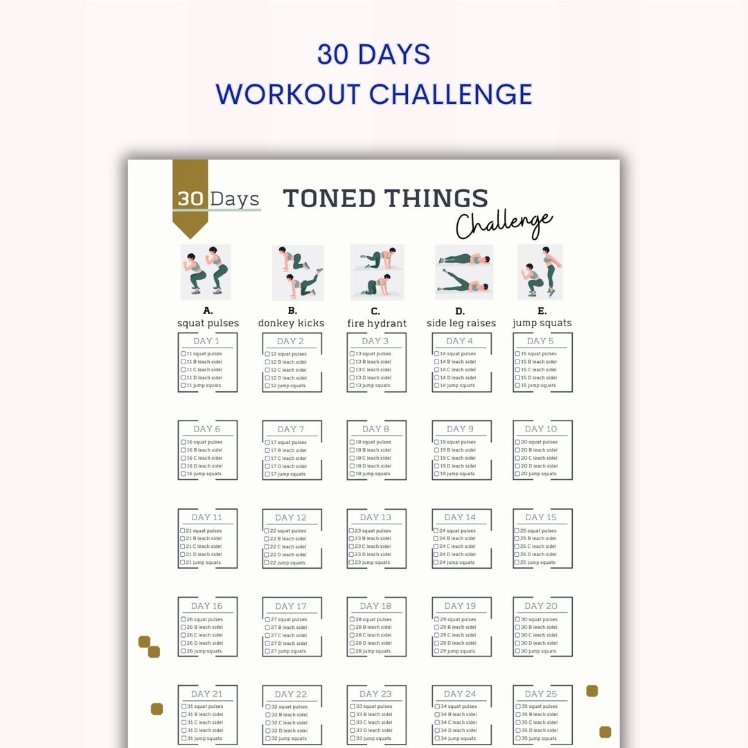 30 Day Toned Things Challenge House Workout Quick Workout Planner ...