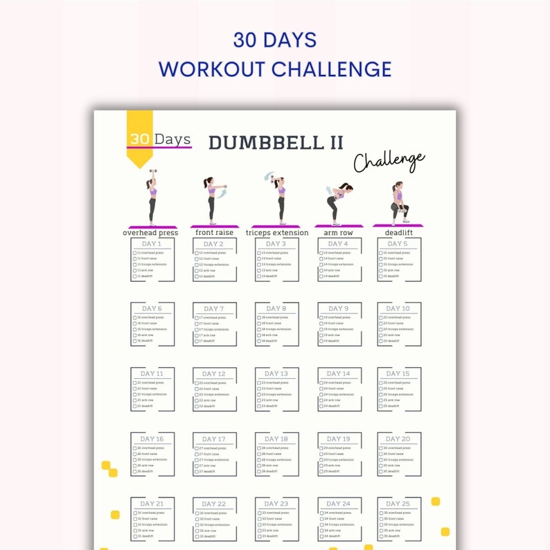 30 Day Dumbbell Challenge 2 Home Workout Fitness Planner Tracker ...