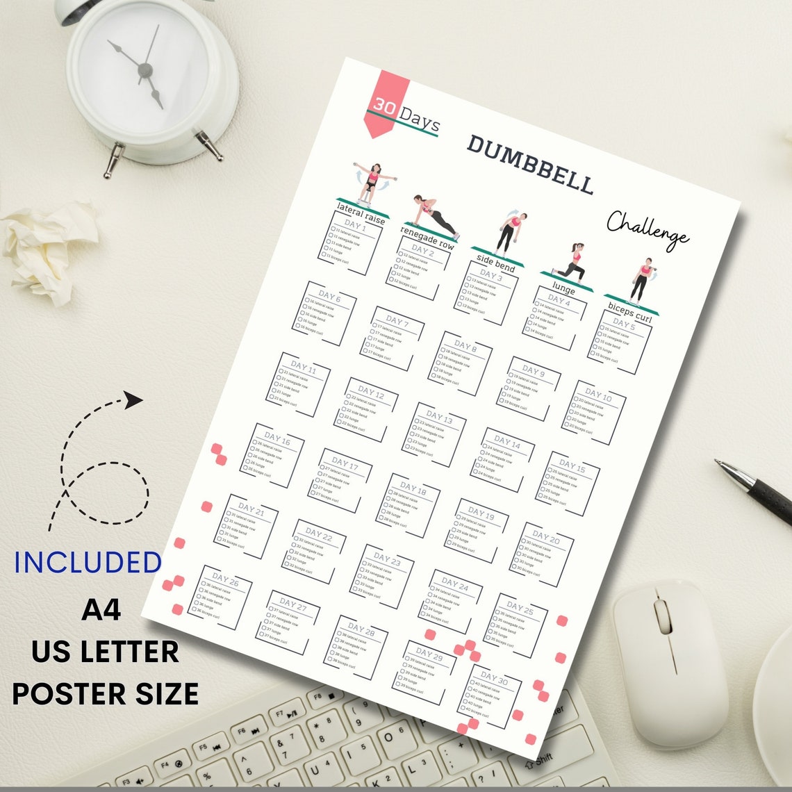 30 Day Dumbbell Challenge | Home Workout | Fitness Tracker | Printable ...