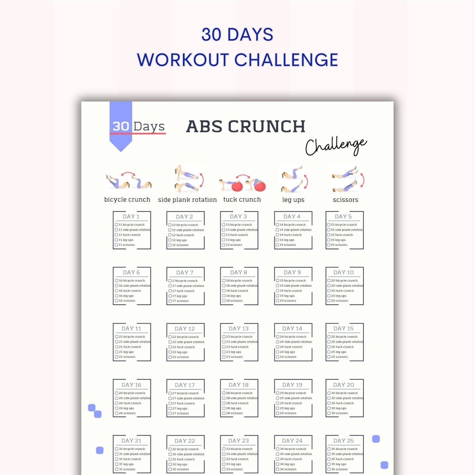30 Day Abs Crunch Workout Challenge House Workout - Etsy