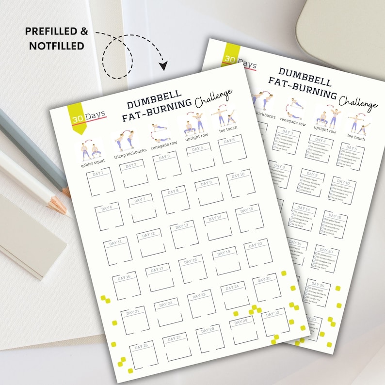 30 Day Dumbbell Fat Burning Challenge Home Workout Fitness Tracker ...