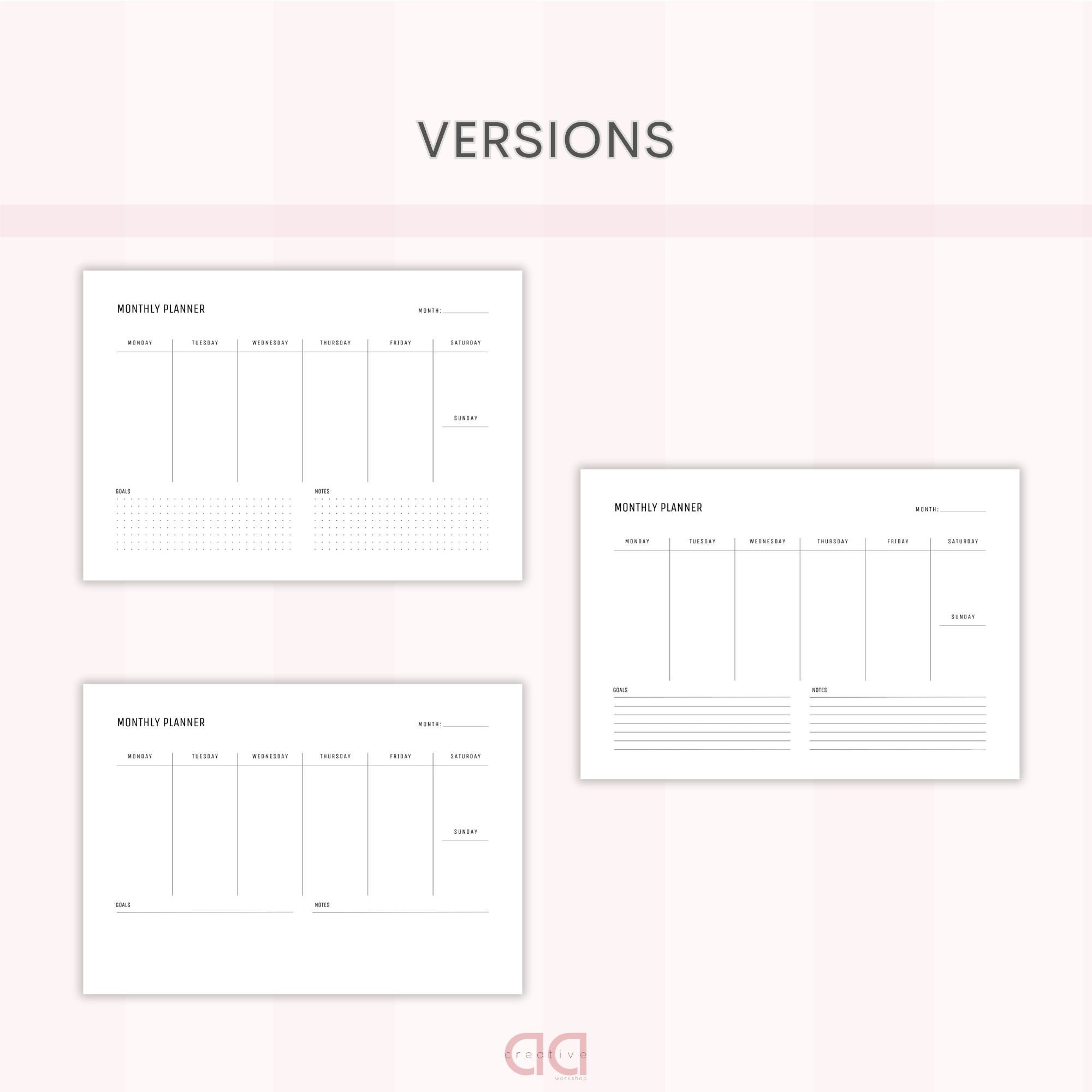 Monthly Planner Undated Monthly Calender blank Planner landscape ...