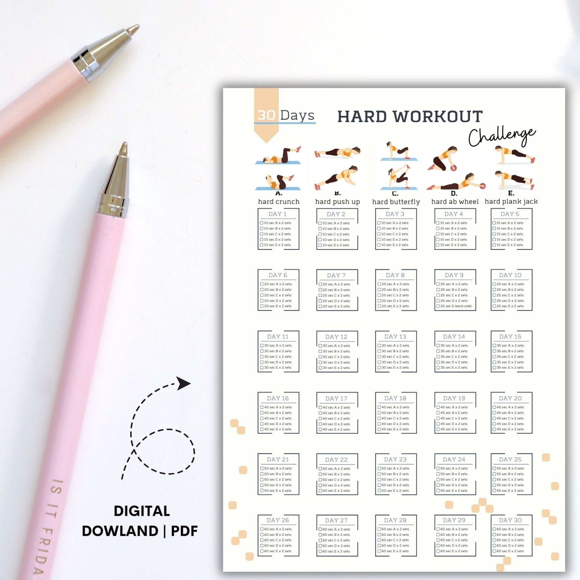30 Day Hard Workout Challenge Workout Digital Reshape Summer Body 10 ...