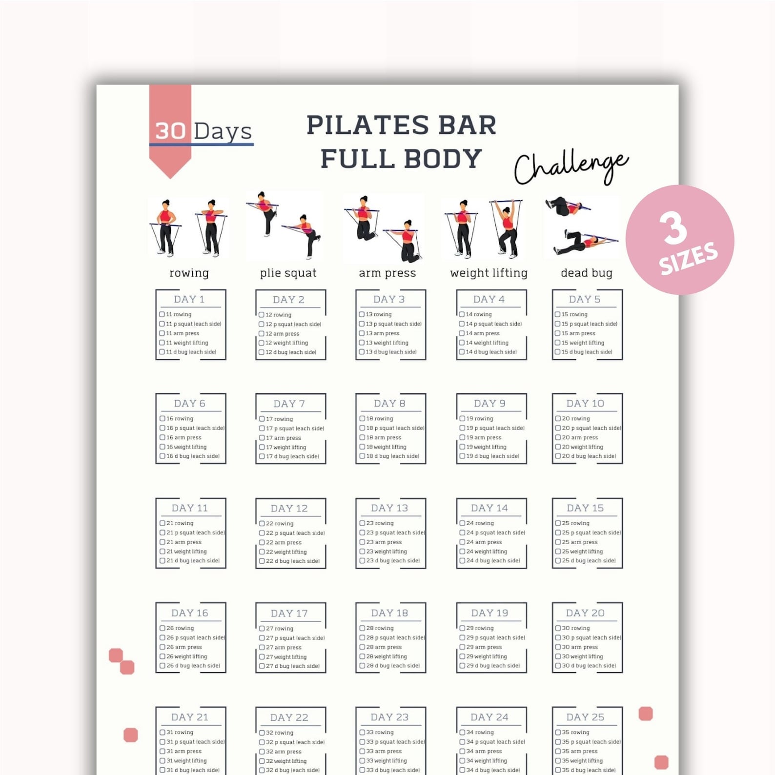 30-day Pilates Bar Challenge: Full Body Workout Guide | Printable ...