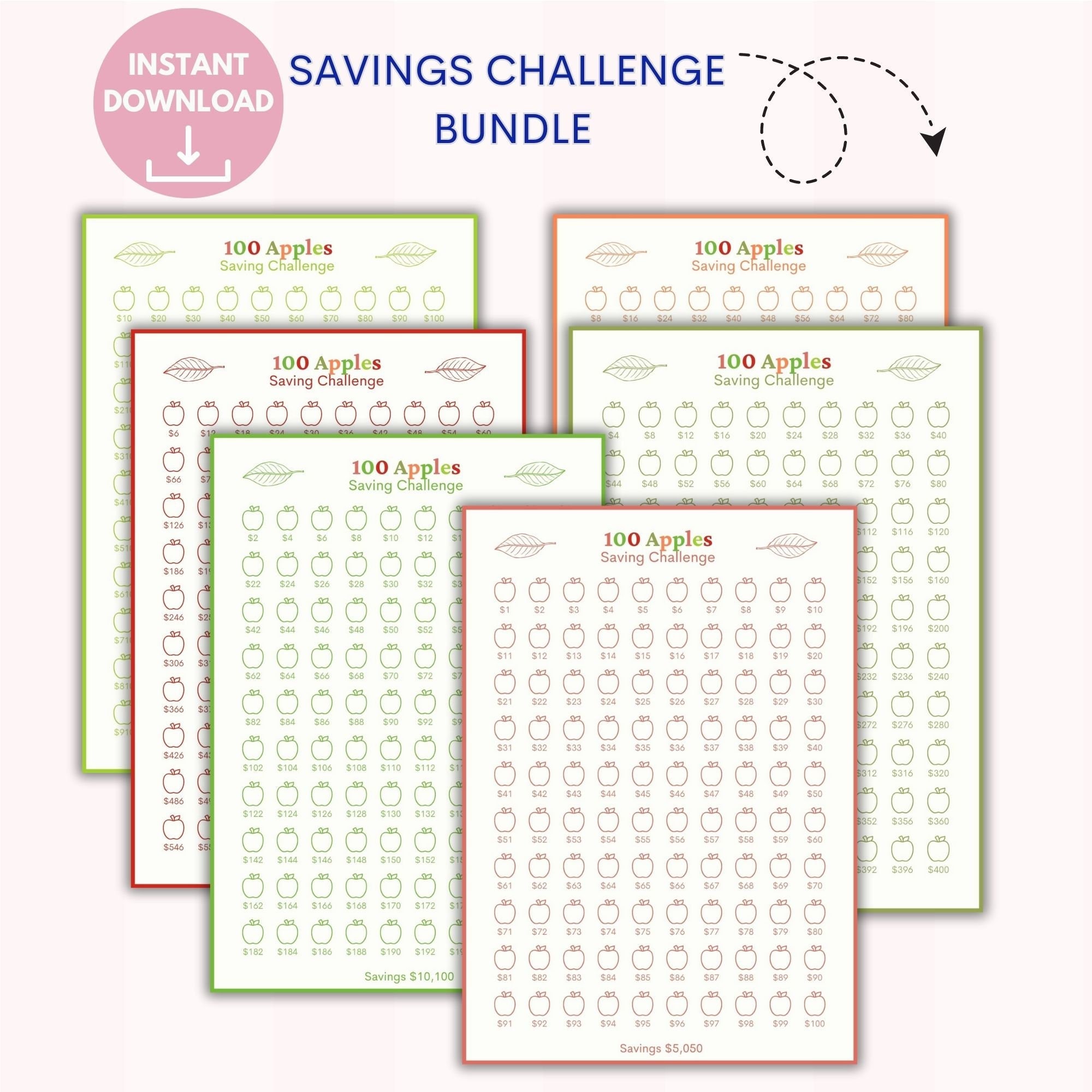 Colored Saving Challenge Bundle Saving Bundle 5050 Saving - Etsy