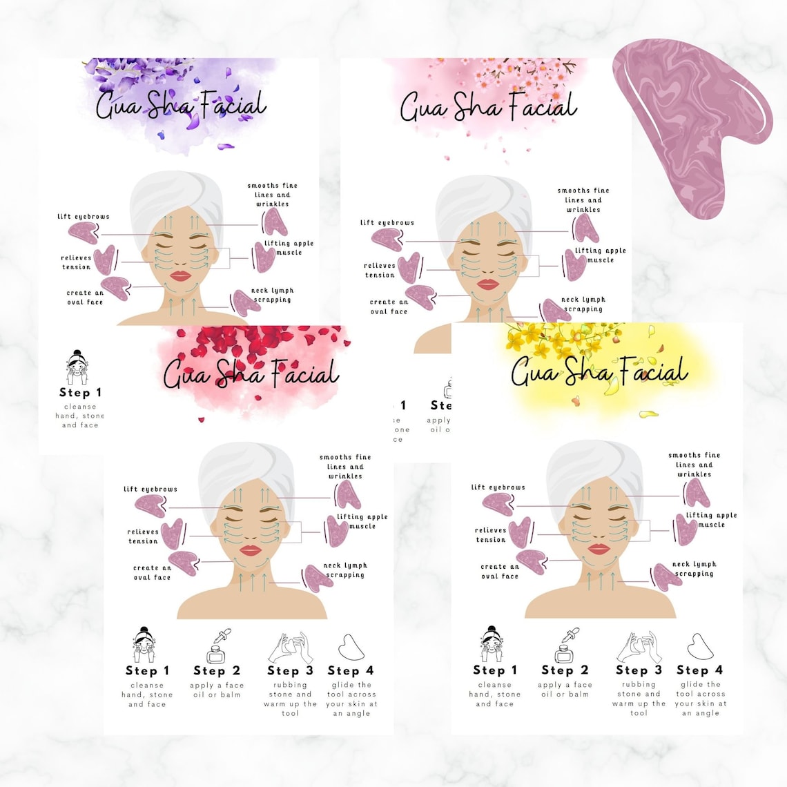 Gua Sha Facial Guide Diagram Card Beauty Care Guide Digital Download ...