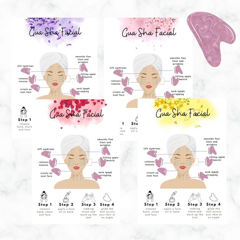 Gua Sha Facial Guide Diagram Card Beauty Care Guide Digital Download Printable PDF A4&US Letter ...