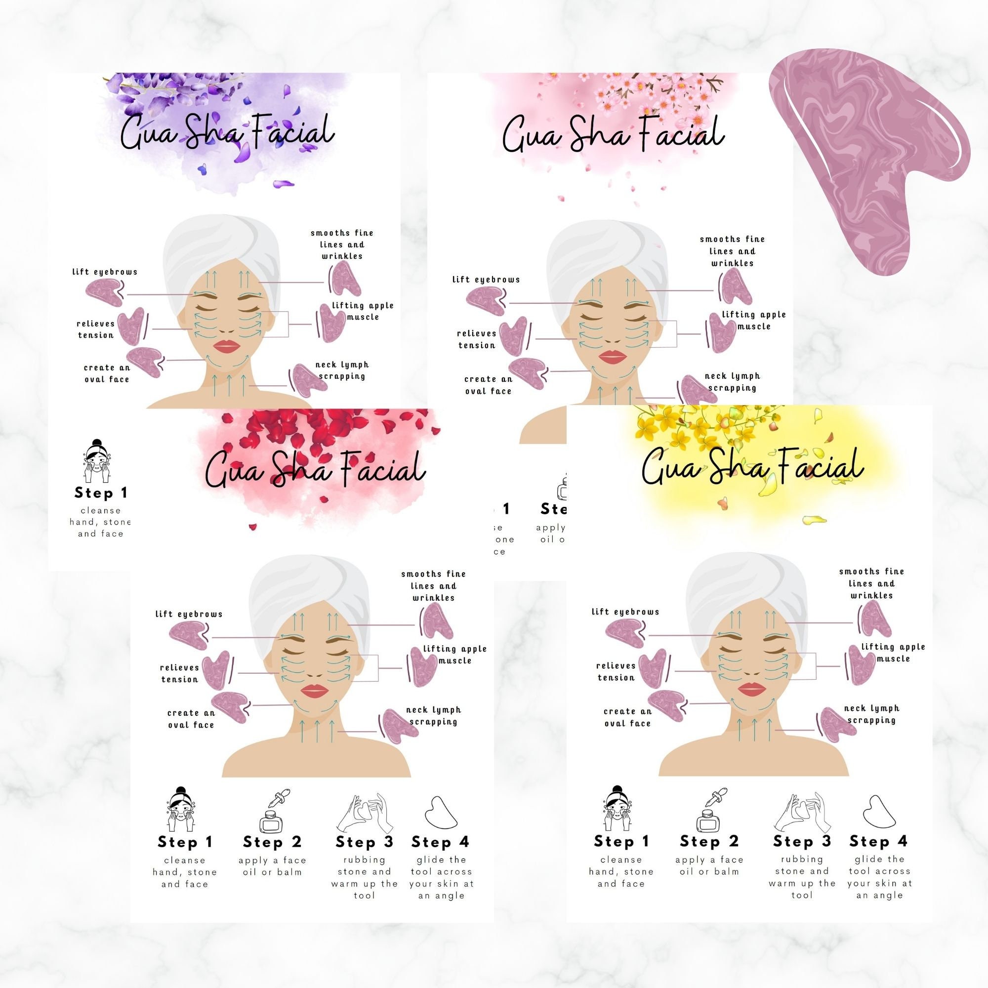 Gua Sha Facial Guide Diagram Card Beauty Care Guide Digital Download ...