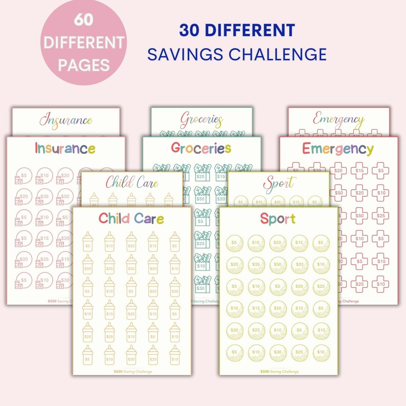 Colored Saving Challenge Bundle 30 Icons Saving Bundle A6 - Etsy