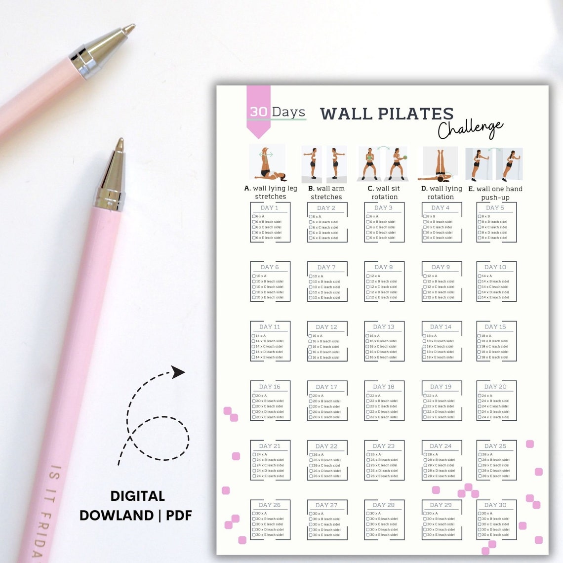 30 Day Wall Pilates Challenge Wall Pilates Workout Digital - Etsy