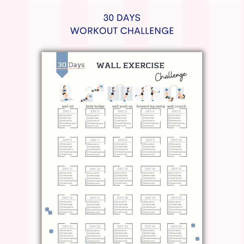 30 Day Wall Exercise Challenge Wall Pilates Workout Digital Reshape ...