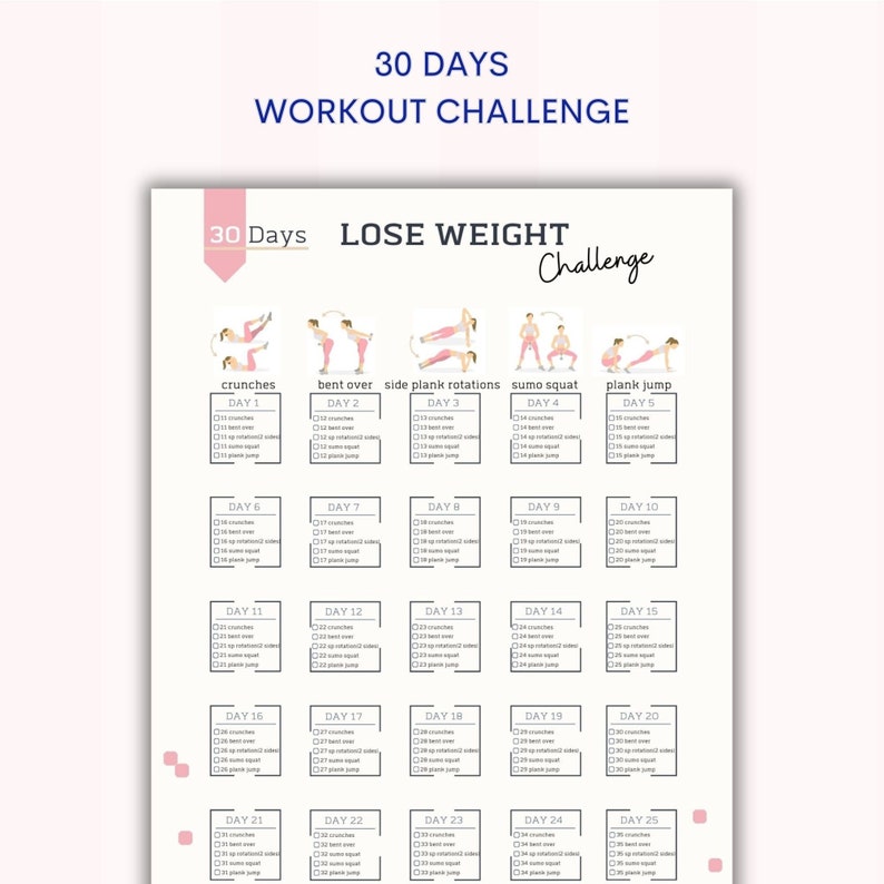 30 Day Lose Weight Challenge House Workout Fitness - Etsy UK