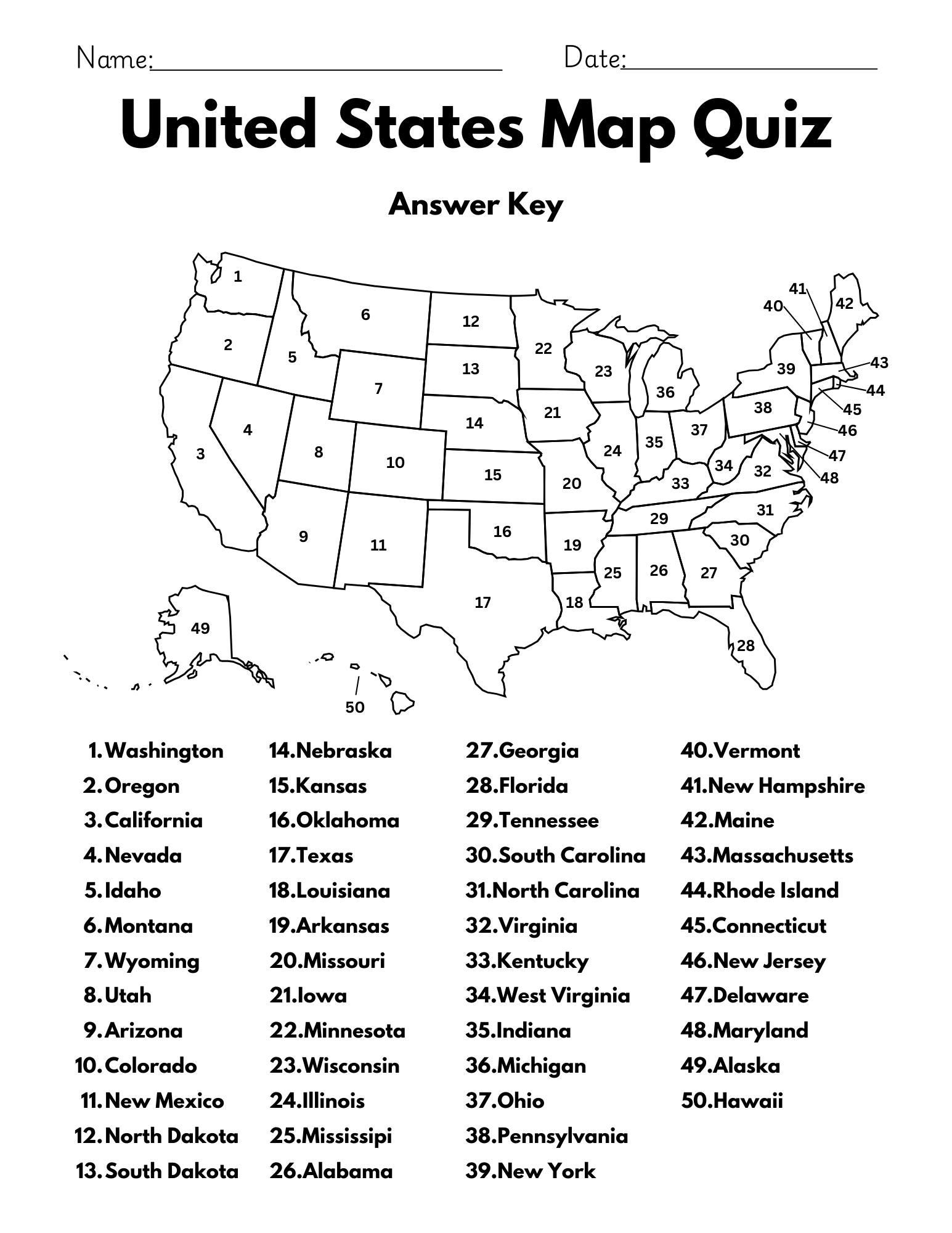 United States Map Quiz Worksheet, 2 Pages - Etsy