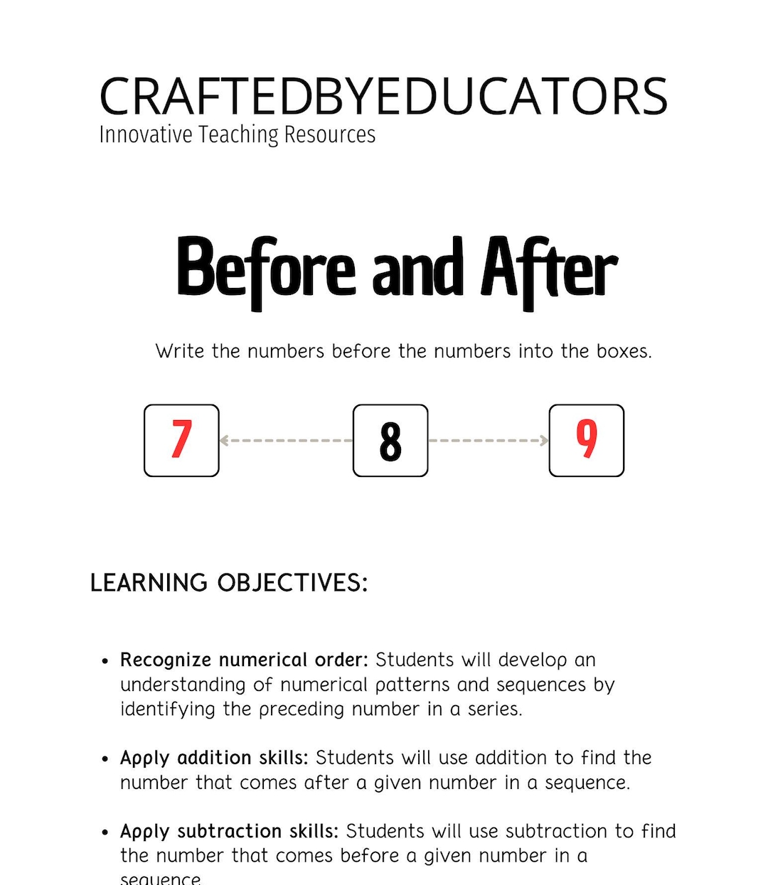 Before and After Numbers Worksheet With Answers - Etsy
