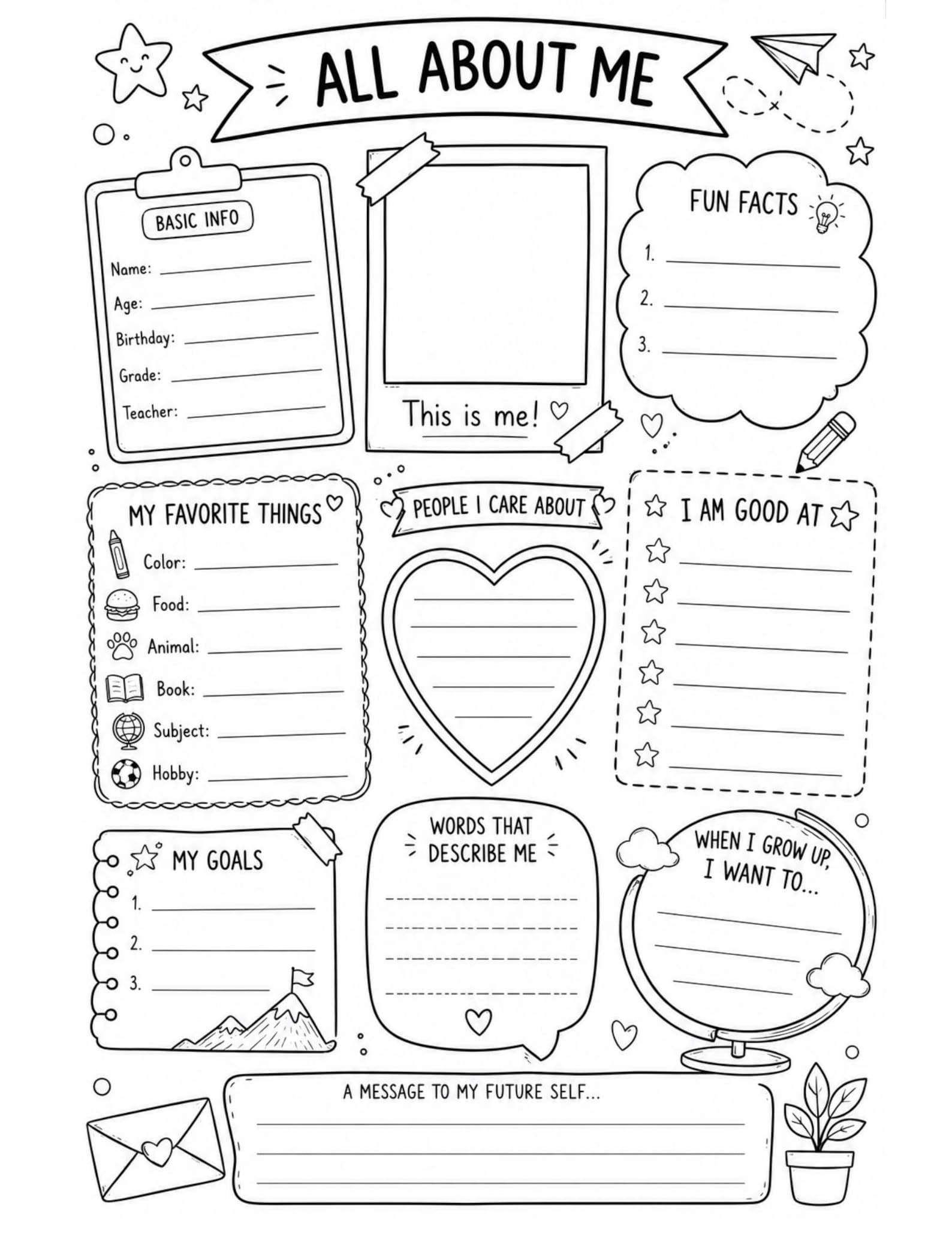 All About Me Worksheet – Printable Kids Activity Page - Etsy UK