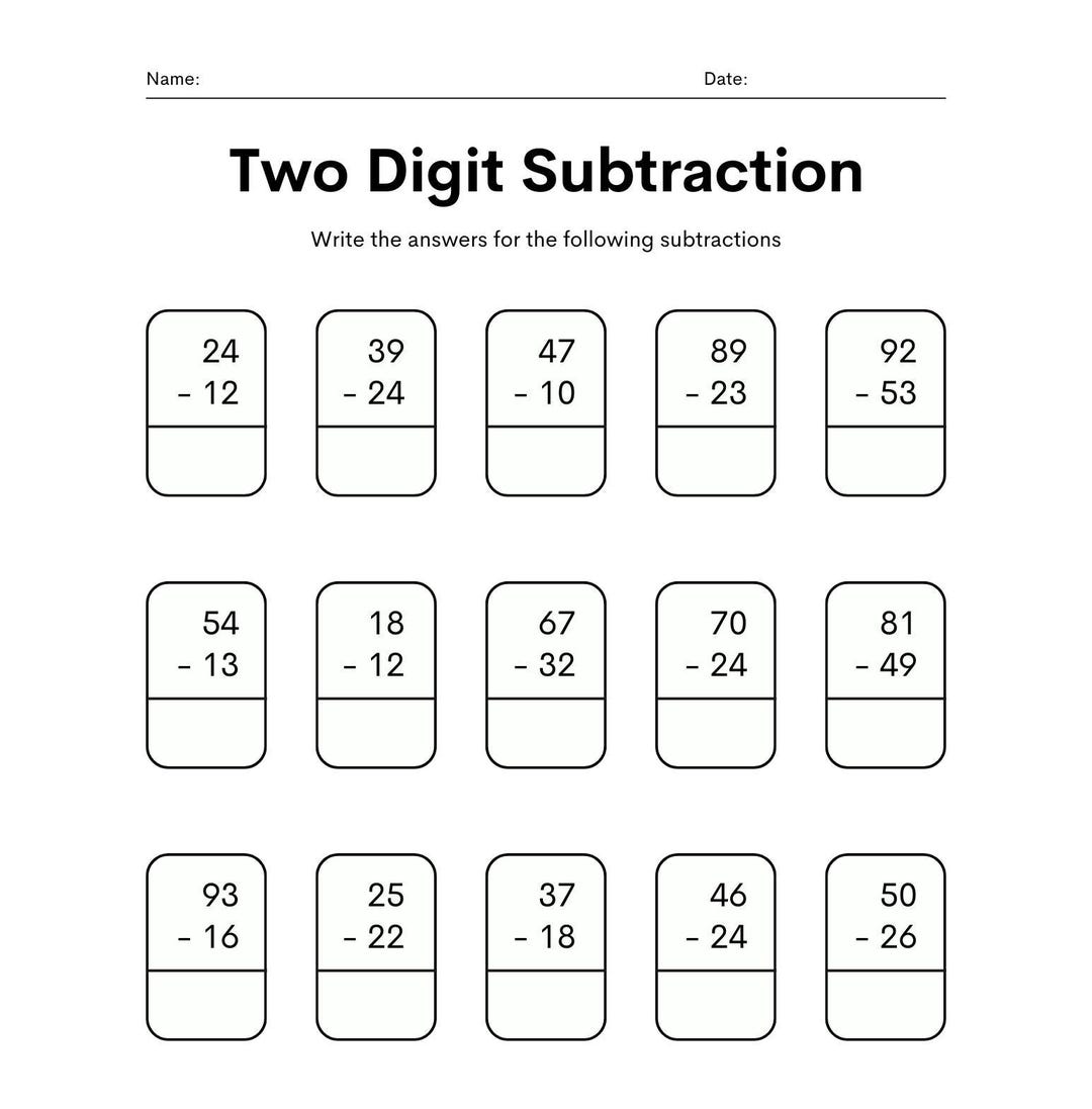 Two Digit Subtraction Worksheets With Answers, 10 Pages - Etsy