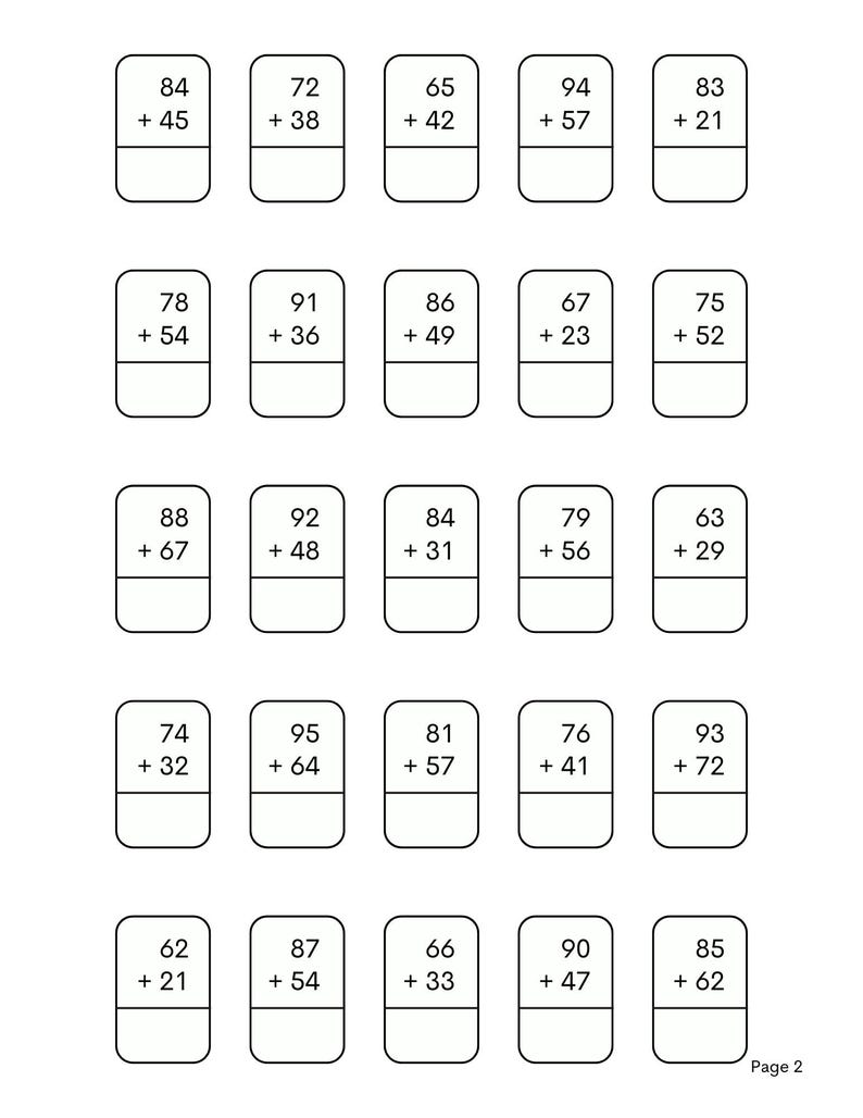 Two Digit Additionworksheets With Answers, 10 Pages - Etsy