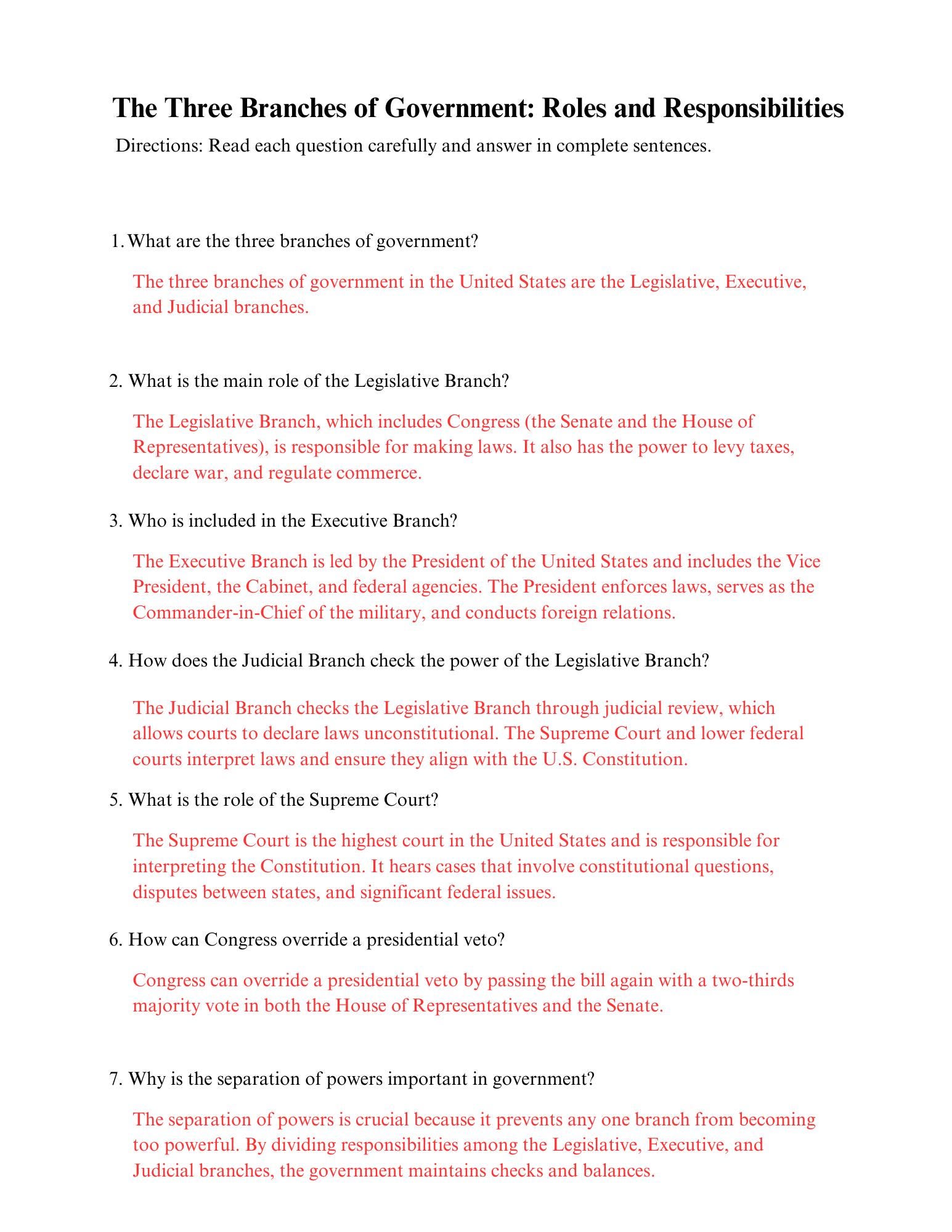 Branches of Government Worksheets | US Government Activities | Civic ...