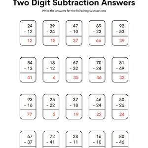 Two Digit Subtraction Worksheets With Answers, 10 Pages - Etsy