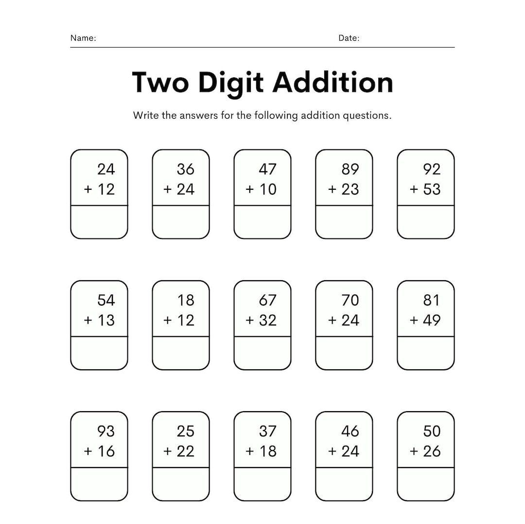 Two Digit Additionworksheets With Answers, 10 Pages - Etsy