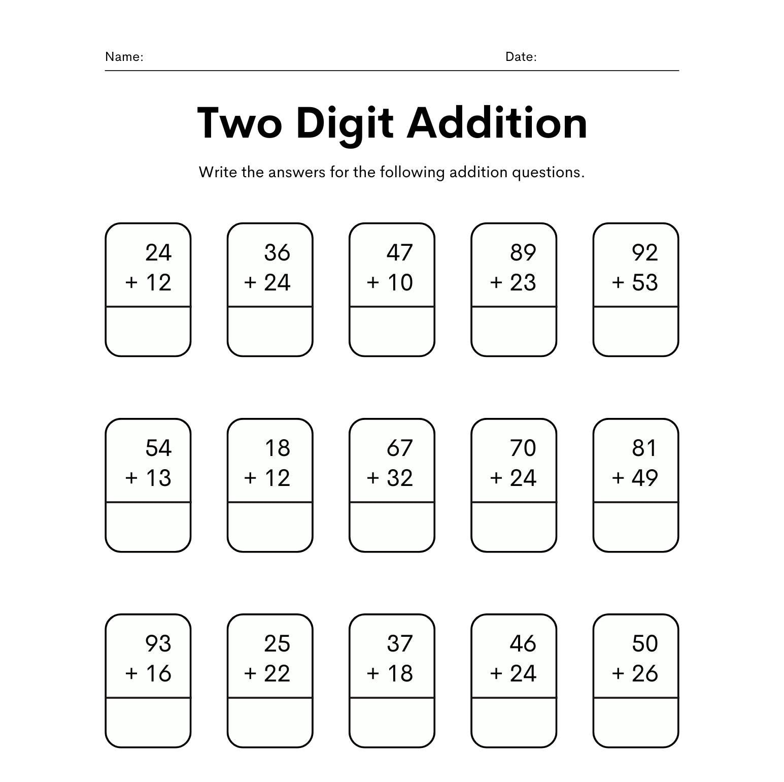 Two Digit Additionworksheets With Answers, 10 Pages - Etsy